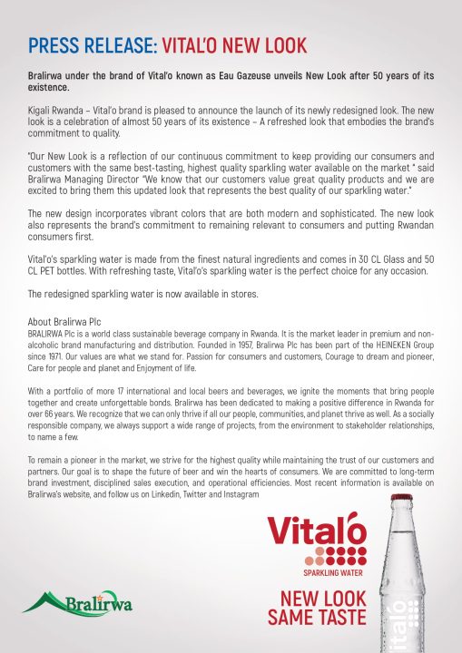 Featured: Bralirwa Unveils Vital'o New Look - KT PRESS
