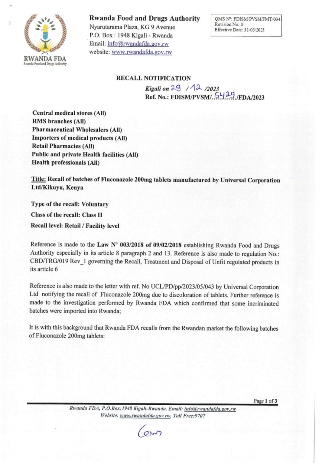 Rwanda FDA Recalls Kenyan Manufactured Drug - KT PRESS