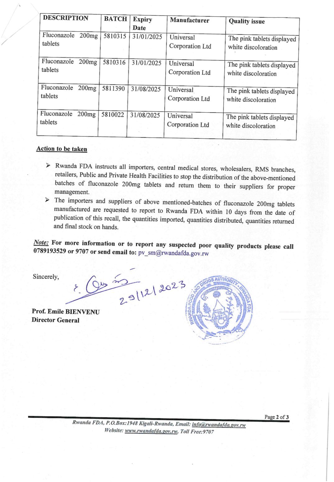Rwanda FDA Recalls Kenyan Manufactured Drug - KT PRESS