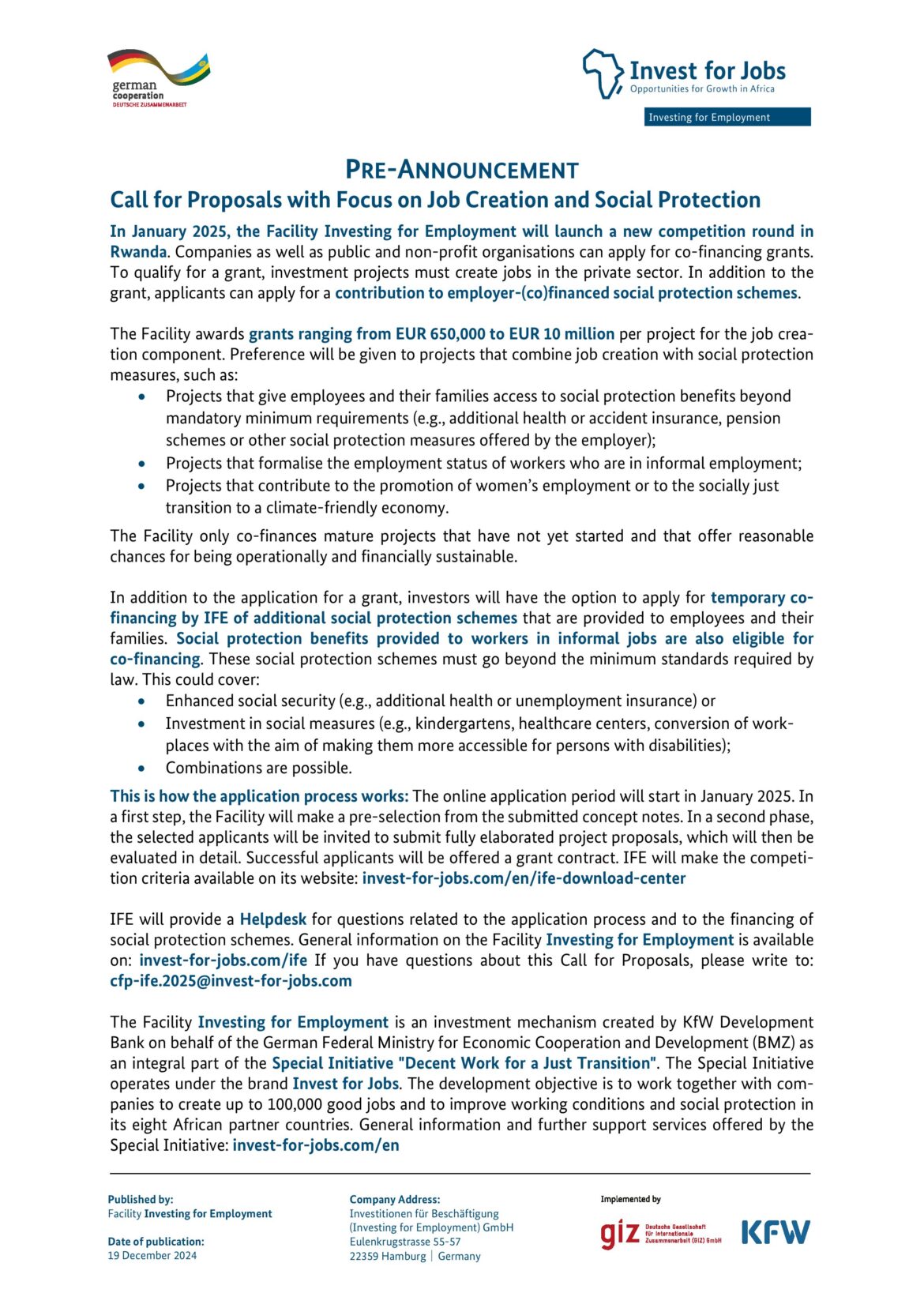 PRE-ANNOUNCEMENT: Call For Proposals With Focus On Job Creation ...